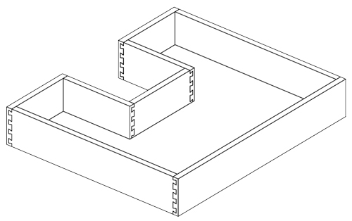 Recessed Back Drawer Custom U Shape or Horseshoe Shape Drawer Box